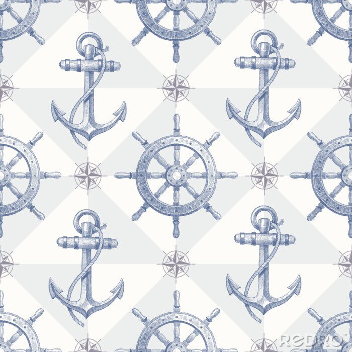 Poster Anker und Steuerruder Patchwork nach Maß - myredro.de