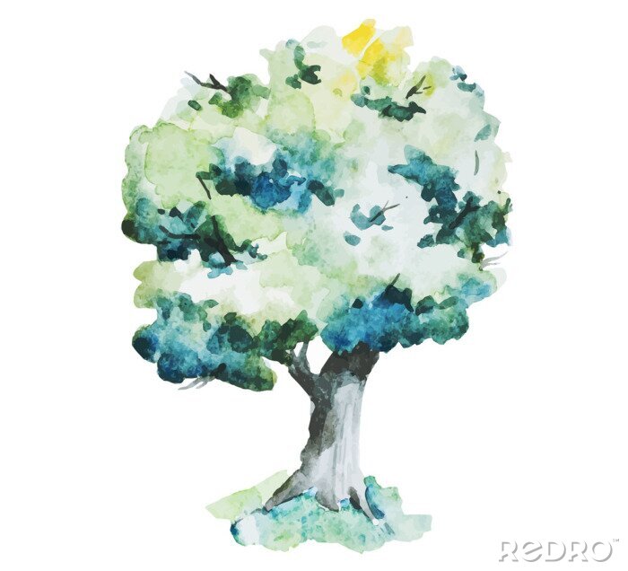Poster Aquarell-Baum auf weißem Hintergrund nach Maß - myredro.de