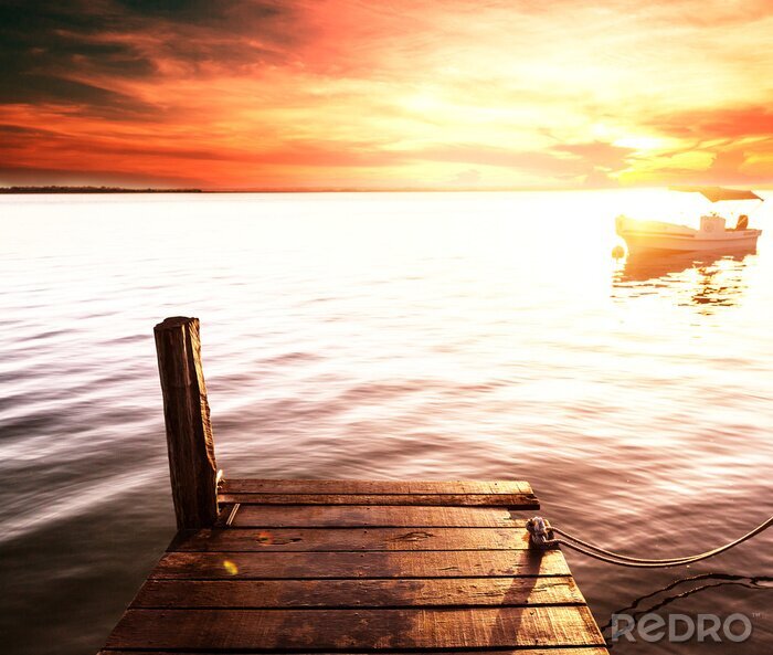 Poster Steg am See mit Boot nach Maß - myredro.de