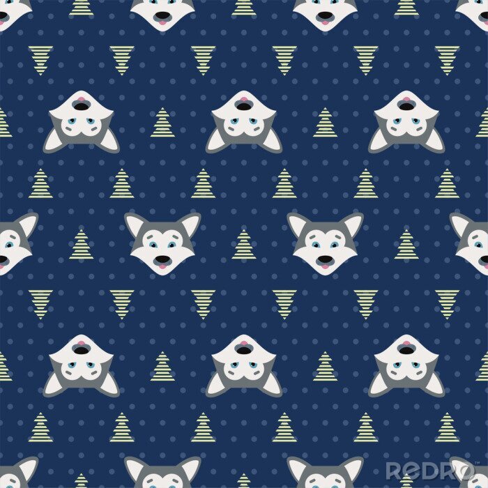 Tapete Cartoon vector seamless background. Cute pattern with wild wolfs ...